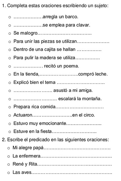 LA ORACIÓN Y SUS PARTES: El Sujeto y Predicado