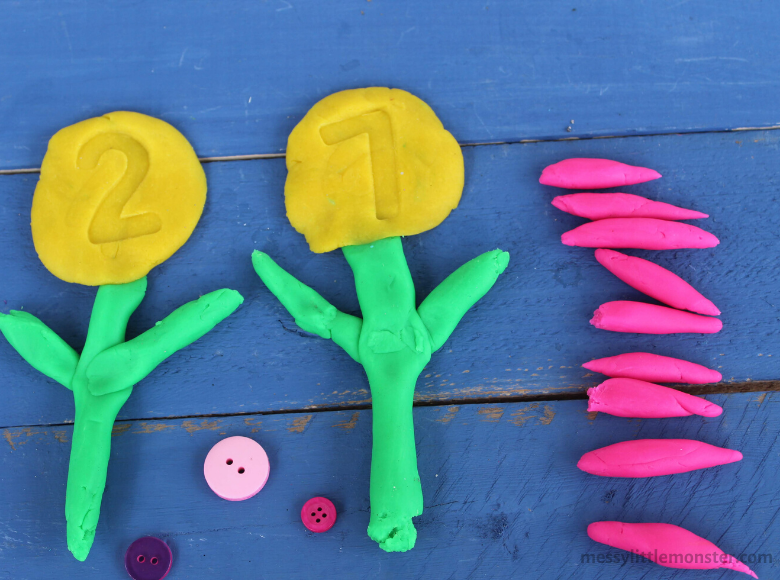 Playdough Flowers Counting Activity - Messy Little Monster
