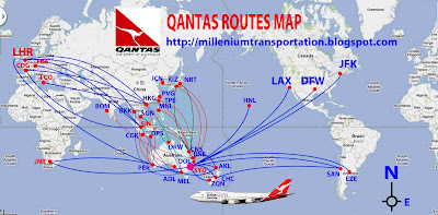 civil aviation: Qantas routes map