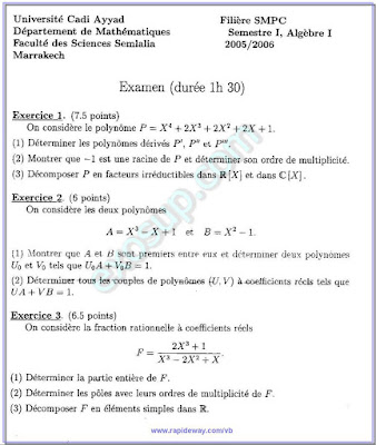 Des controles N°1 en Math :Analyse 1 Algèbre 1 filière SMPC S1 FSSM ...
