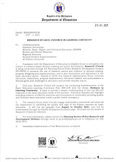 DepEd Memorandum 047 s. 2021: RESEARCH O’CLOCK: EVIDENCE IN LEARNING ...