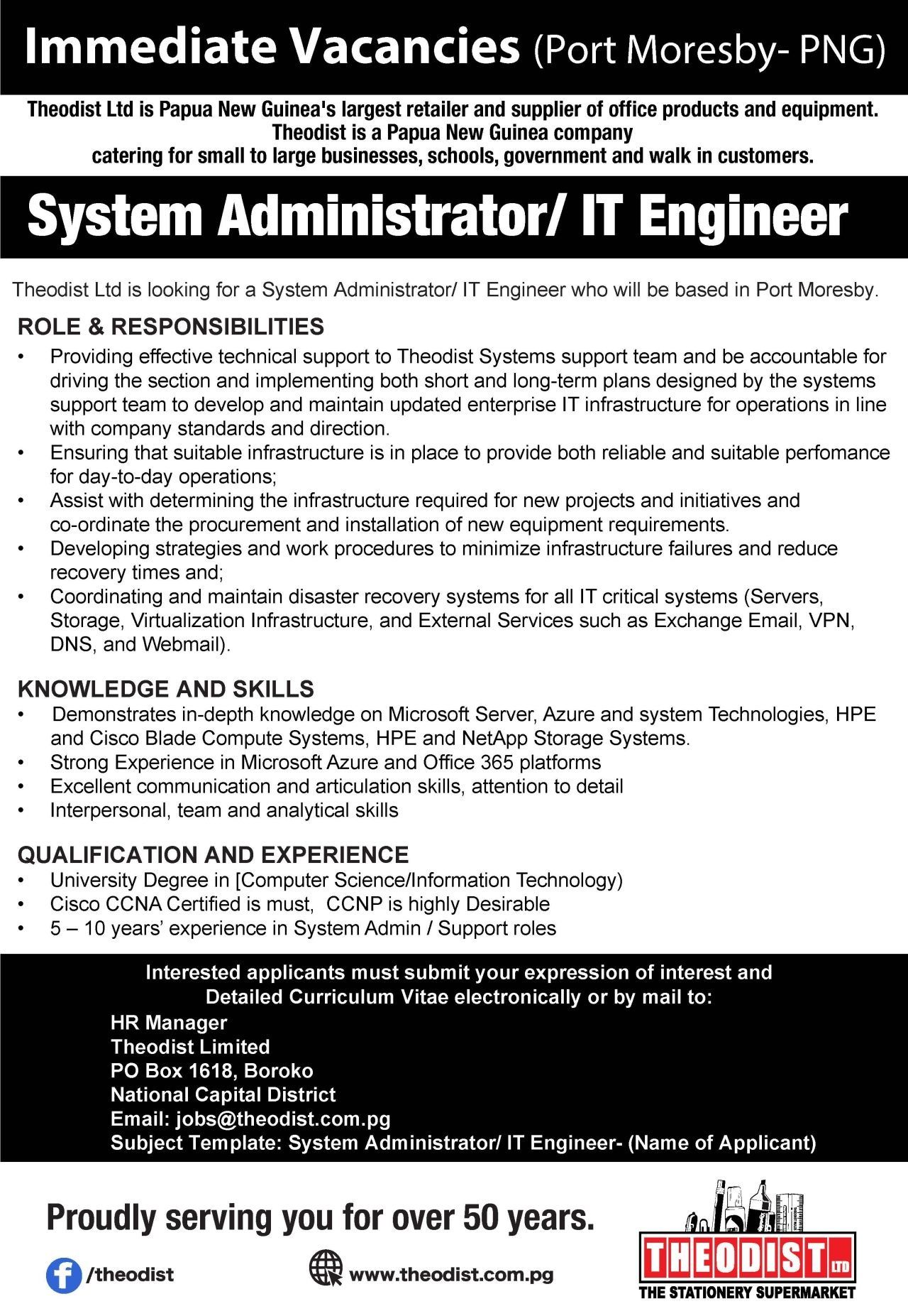 ICT Job : Systems Administer / IT Engineer - Tech Pacific