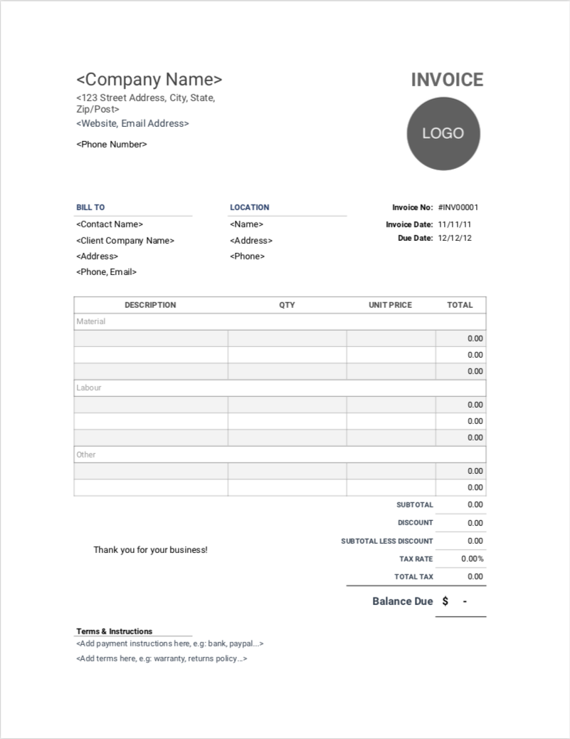 Construction Company Invoice Template - Invoice Template
