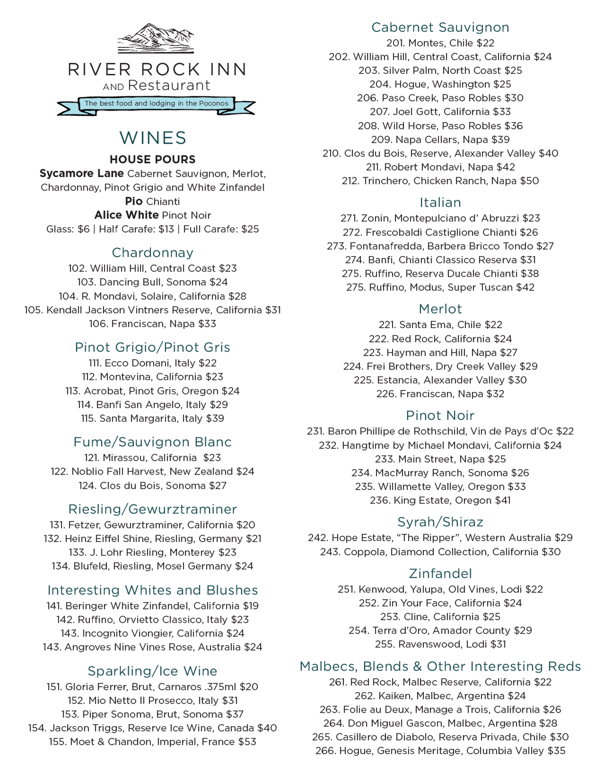 Usen Gandara Art/Design: River Rock Inn, menus, logo. Milford PA