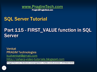 Sql server, .net and c# video tutorial: FIRST_VALUE function in SQL Server