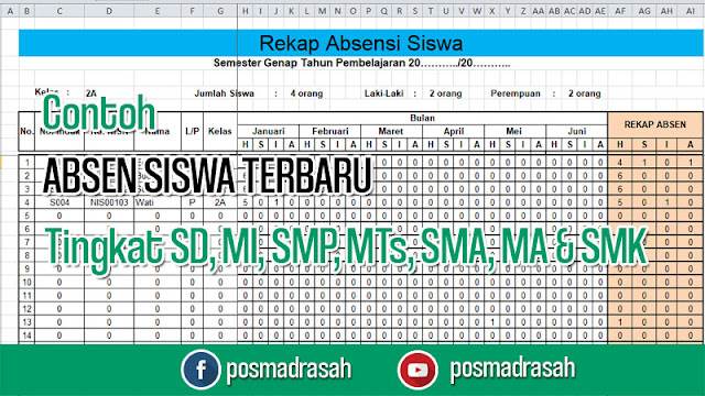Contoh Absen Siswa Dengan Excel Langsung Terekap (Gratis) - Pos Madrasah