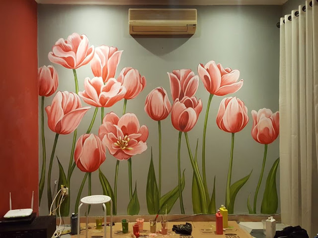 Lukisan Mural Bunga Cocok untuk Dekorasi Ruangan - Lukisan Mural
