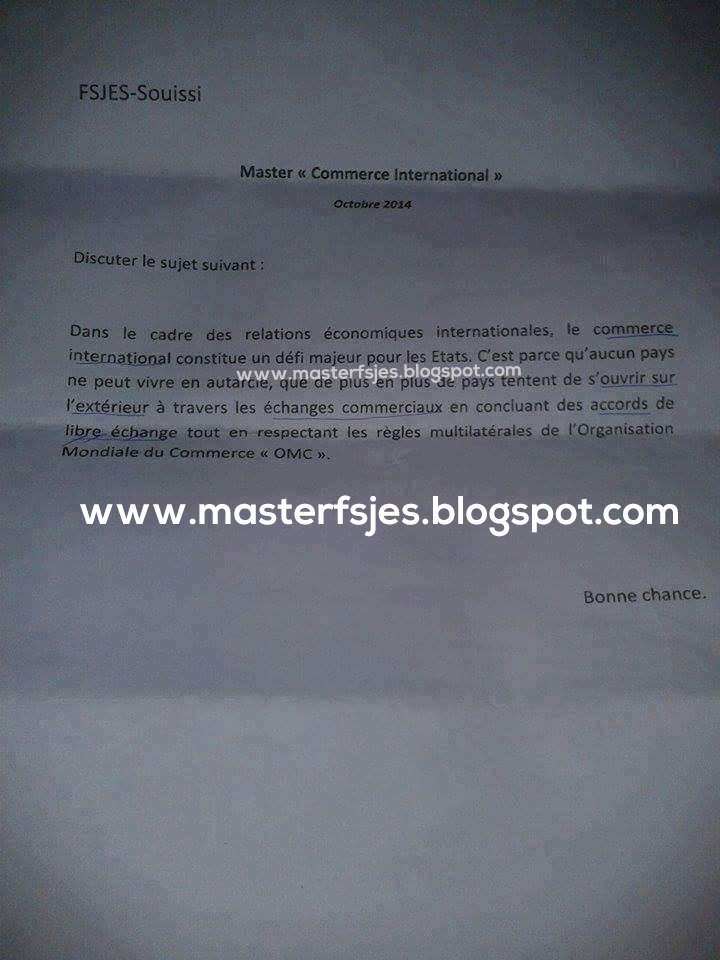 Exemple de Concours Master Commerce International 2014-2015 - Fsjes ...