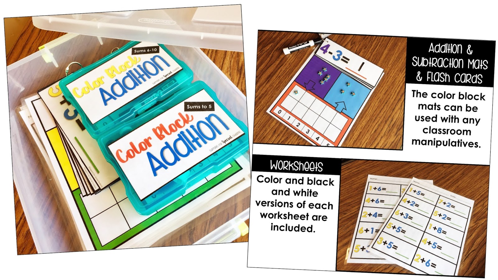 Color Block Addition and Subtraction Bundle - Supports for Special Students