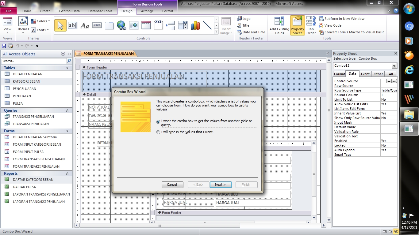 CARA MEMBUAT APLIKASI PENJUALAN SEDERHANA (KONTER PULSA) PADA MS. ACCESS