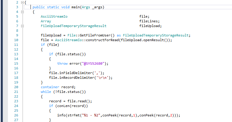 Dynamics AX Concoction: X++ code to read CSV files in Dynamics 365 for ...