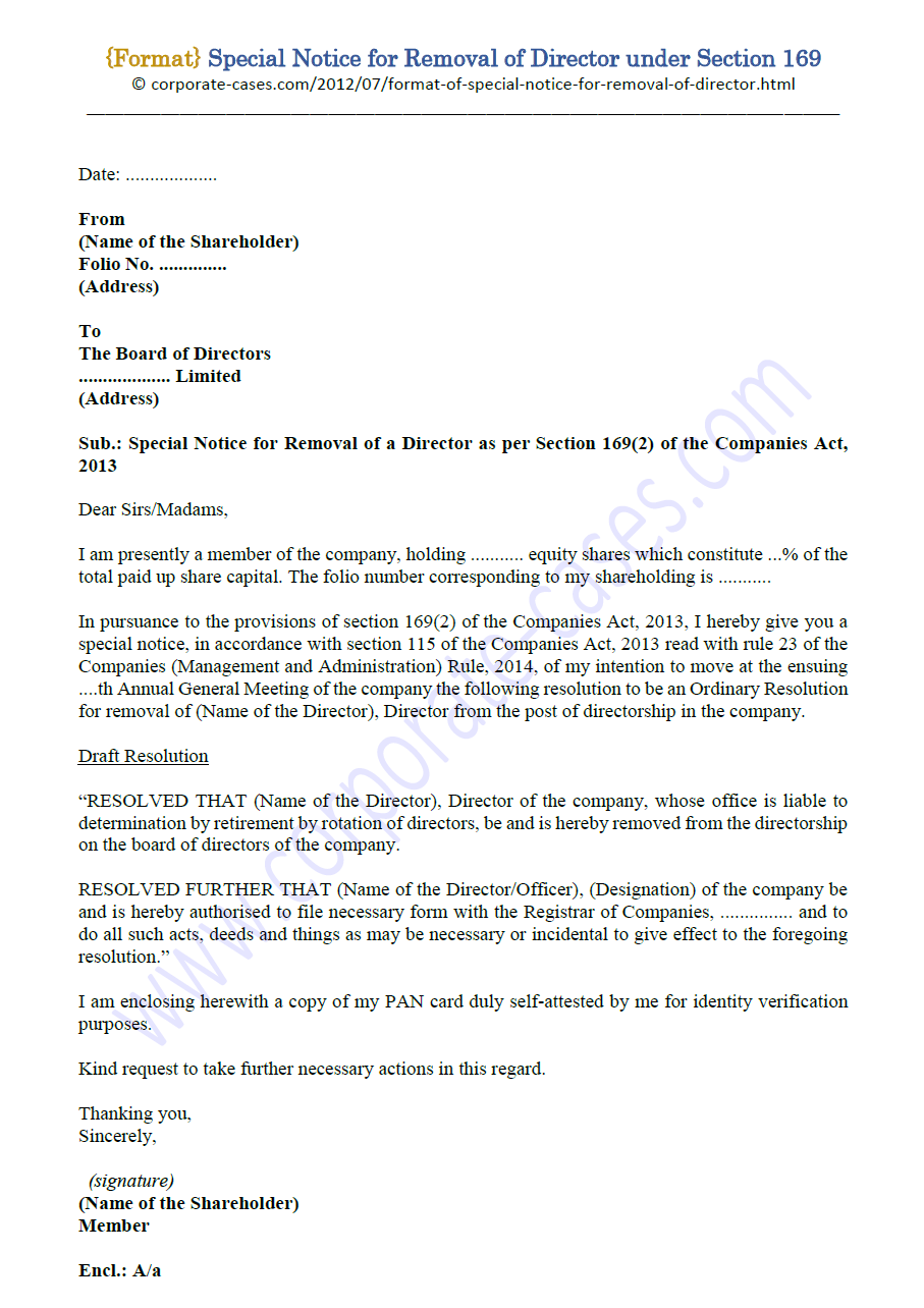 Format Of Special Notice For Removal Of Director Section 169 2 format-of-special-notice-for-removal-of-director-section-169-2