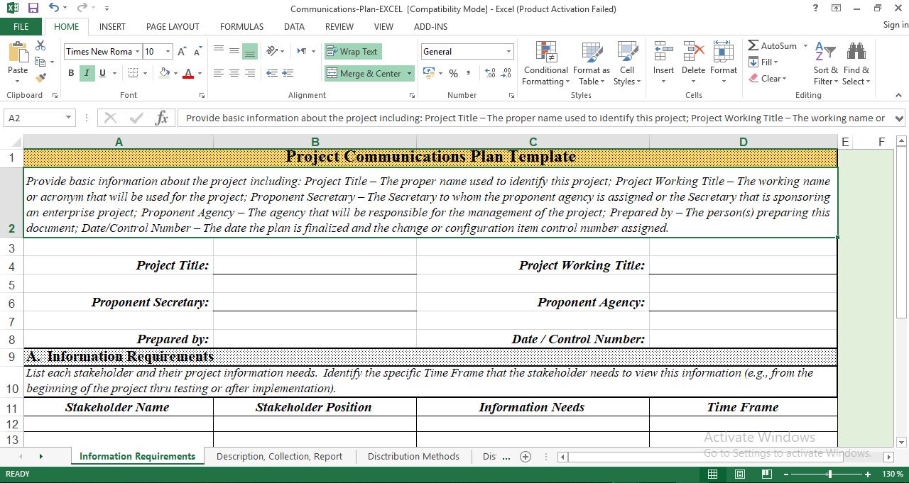 Project Communications Plan Template