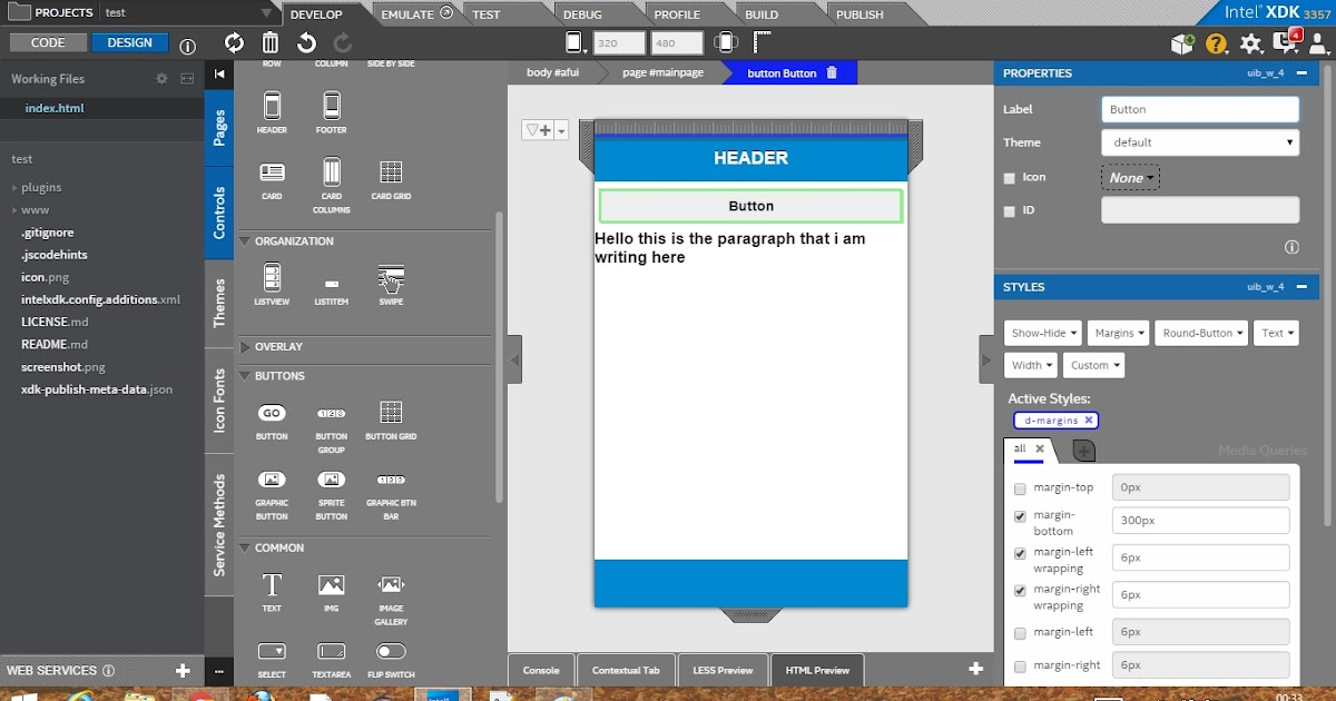 INTEL XDK TUTORIALS: HOW TO DRAG A BUTTON