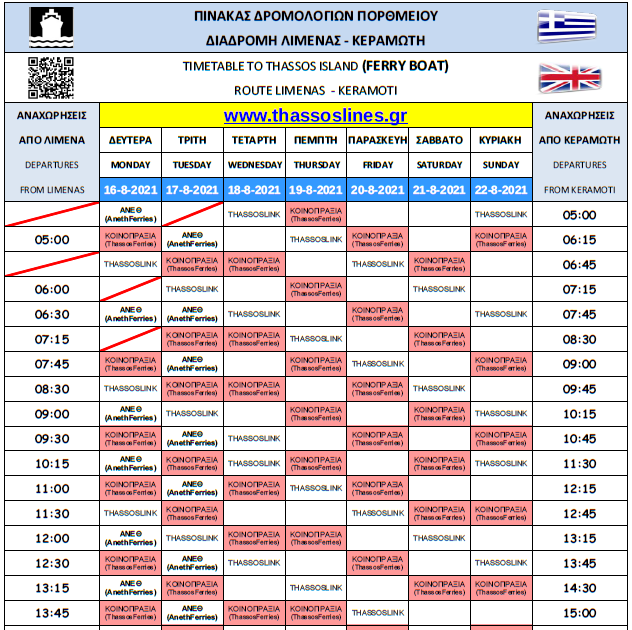 Δρομολογια απο 8-8-21 εως 31-8-21