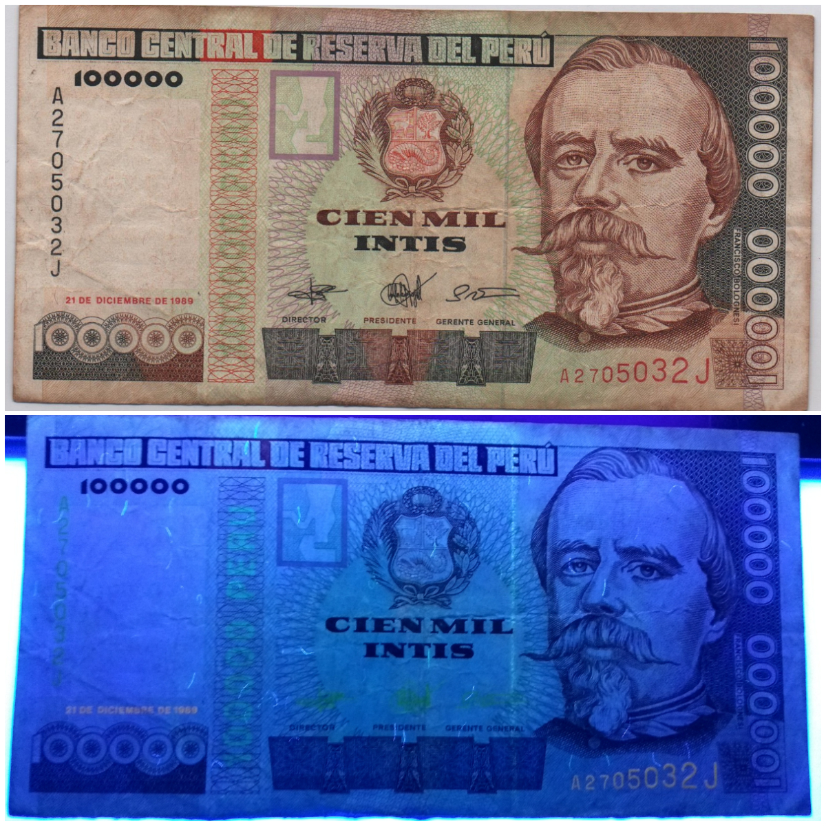 Coleccion de billetes y monedas (numismatica): 100000 intis Perú 1989 / ...