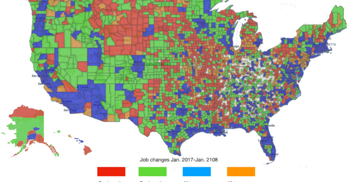 County-level interactive map shows job trends in 2017; rural America ...