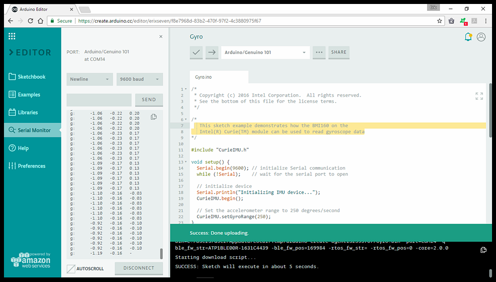 Arduino Er First Try Arduino Web Editorarduino 101 With Gyro Example