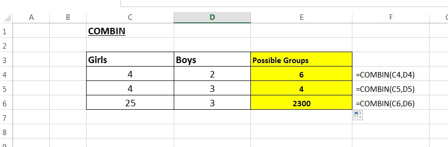 How to use "COMBIN" Function in Excel