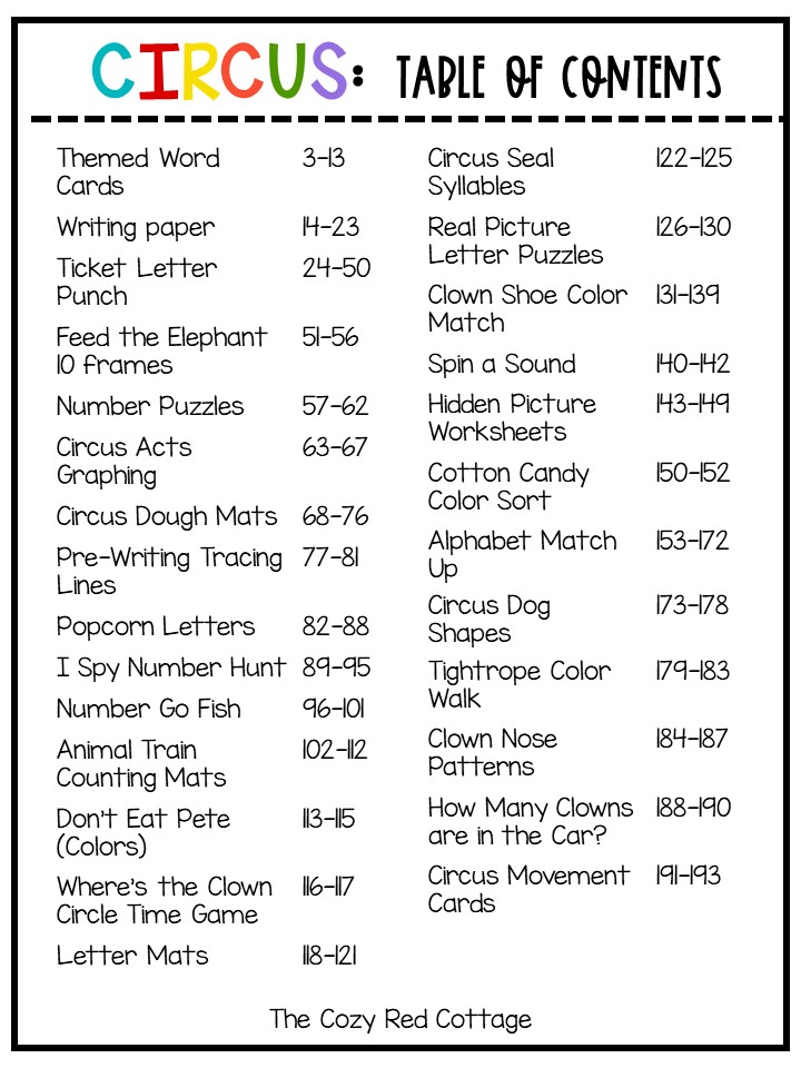 The Cozy Red Cottage: Free Circus Number Puzzles