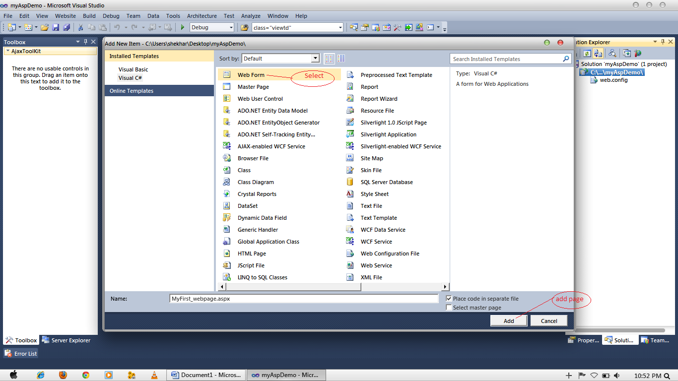 Create Aspx Page In Aspnet And C