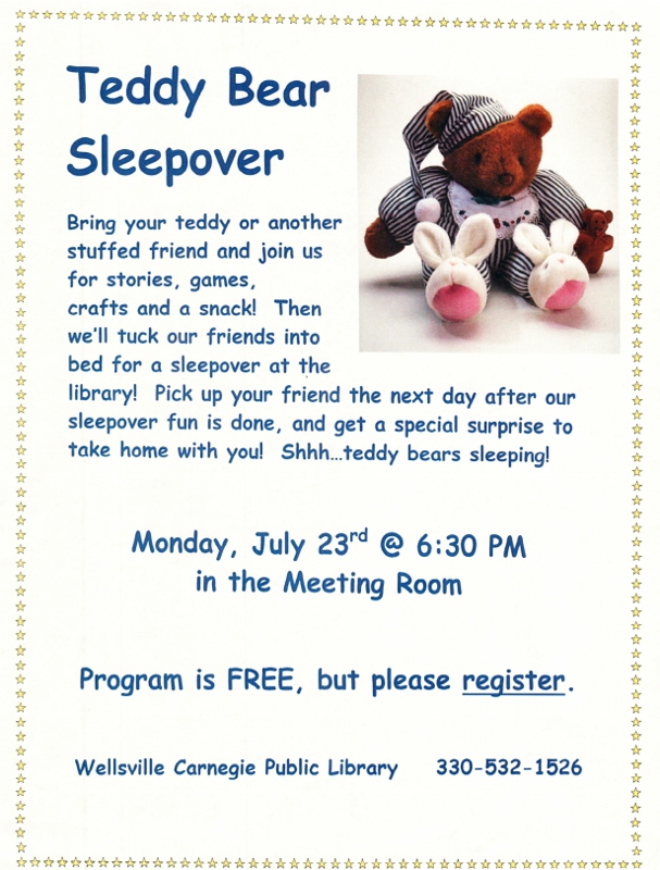 Looking Out My Window: Wellsville Library To Host Teddy Bear Sleepover
