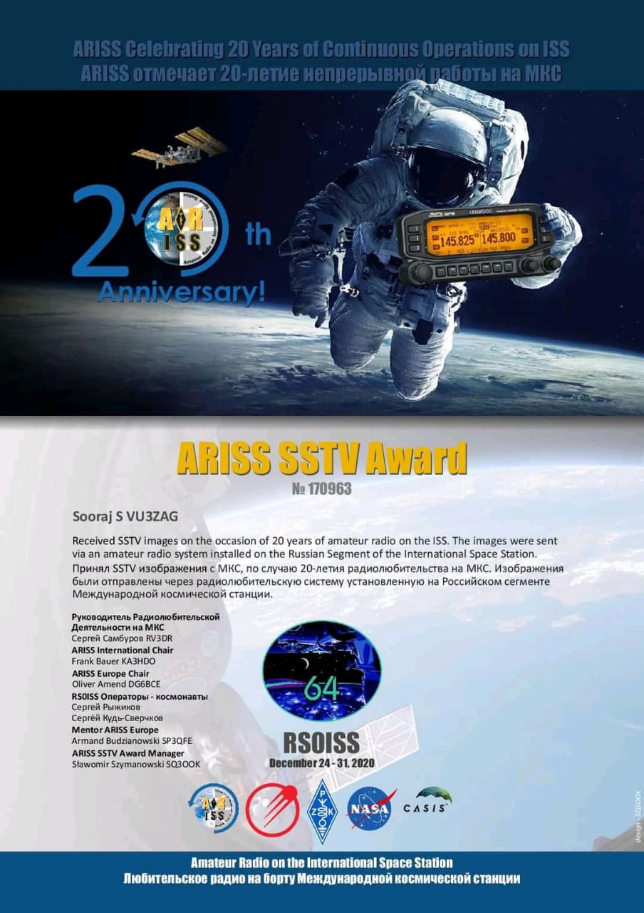 VU3ZAG Expedition: ISS SSTV - ARISS 20 years of operations on ISS ...