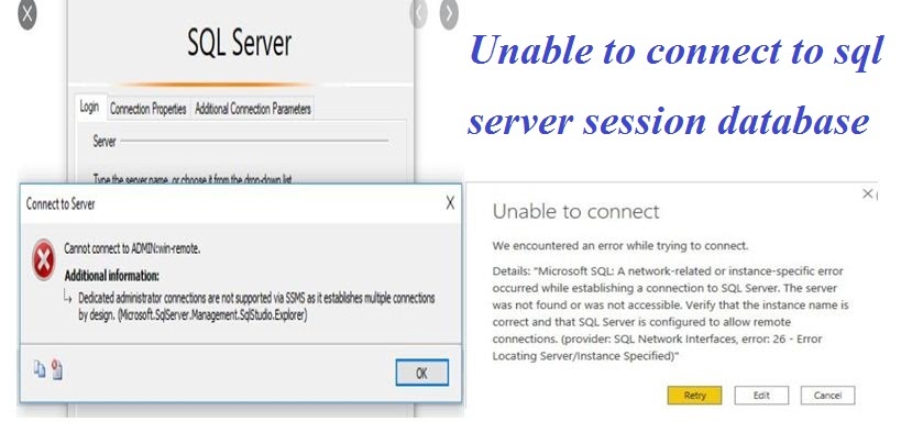 unable to connect to sql server session database