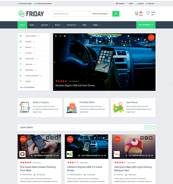 Coupons, Deals, Discounts HTML Template