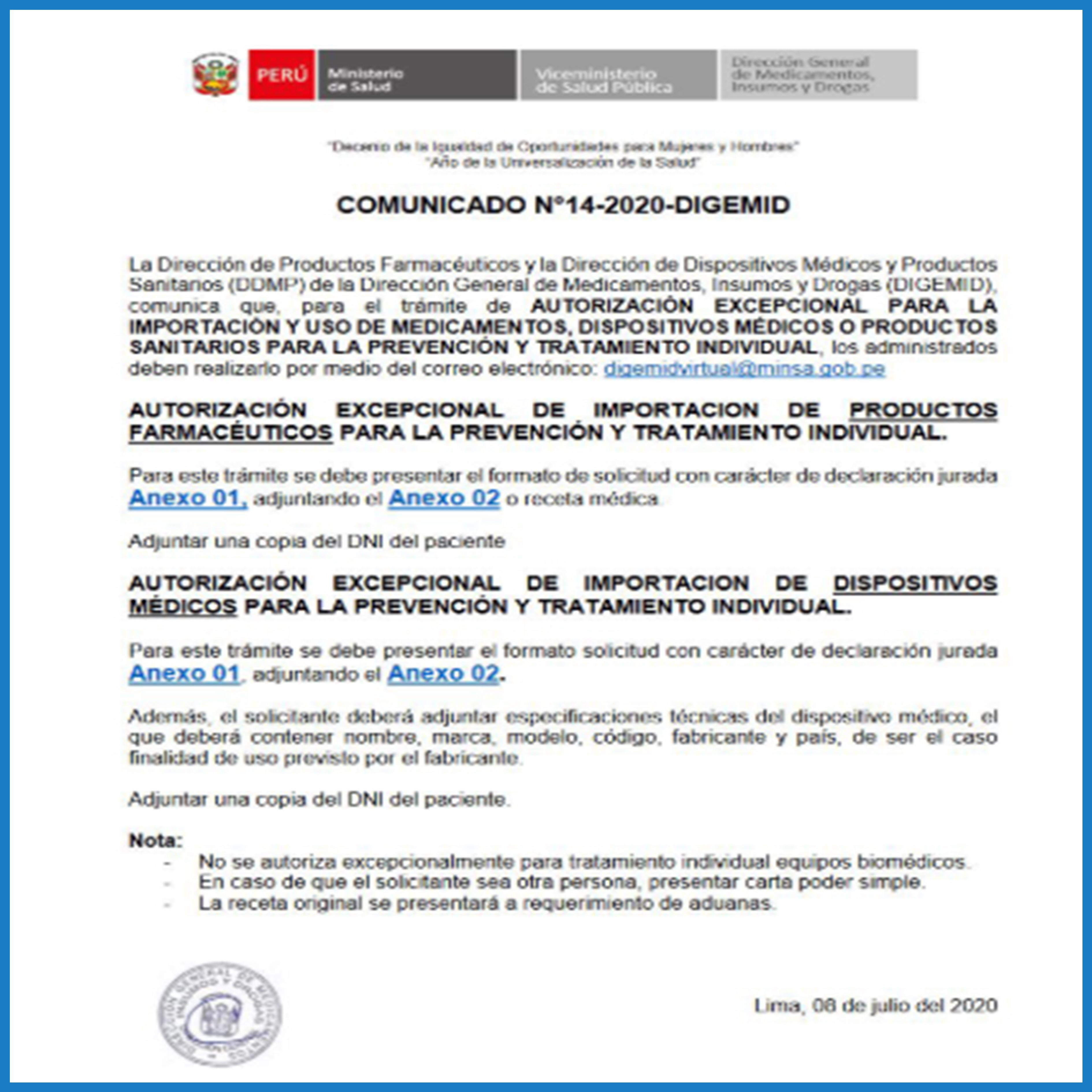 Autorización Excepcional de Importación de Productos Farmacéuticos y Dispositivos Médicos [2020] 😷