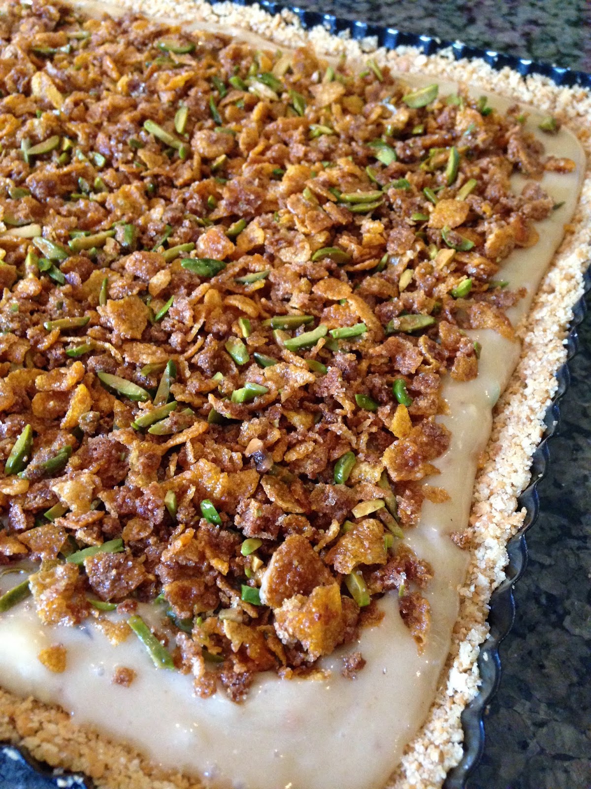 Pastry School Diaries: Halawa & Pistachio Tart with Cornflake Cruch