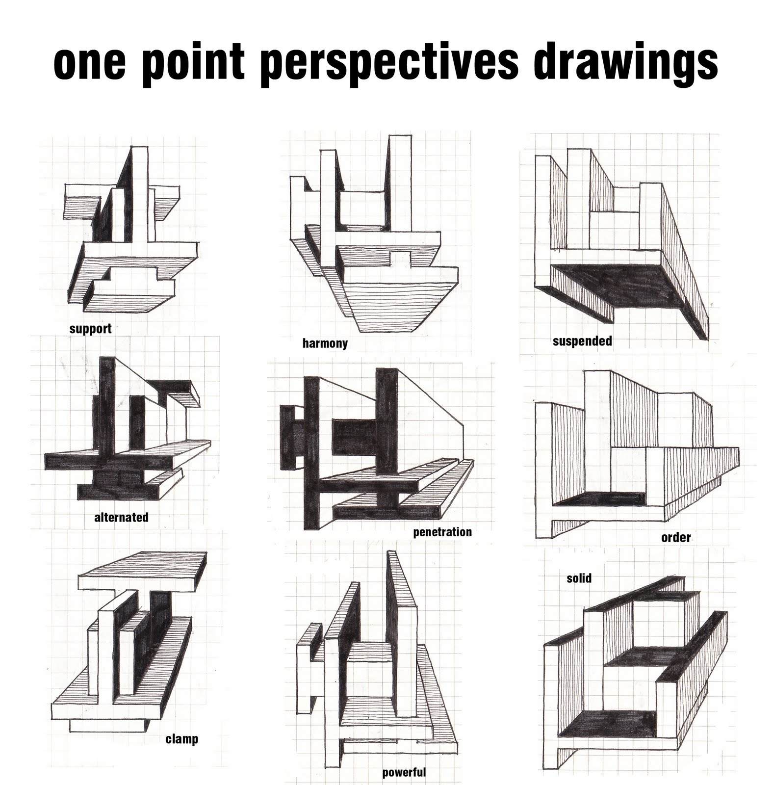 Yiming Song UNSW Arch: one point perspective drawings