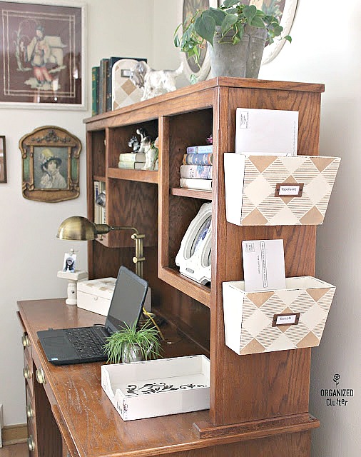 Thrifted and Upcycled Office Wall Bins - Organized Clutter