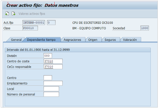 SAP FI-AF: Crear Activo Fijo - Tx. AS01