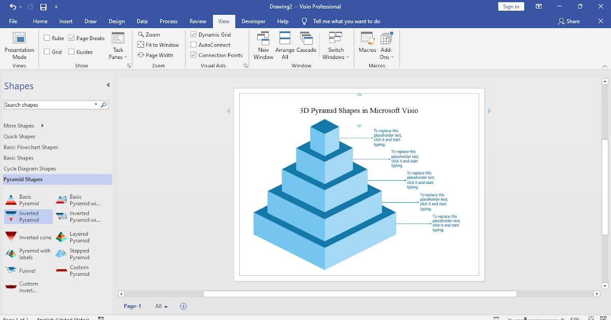 How to Insert Pyramid shapes in Visio?