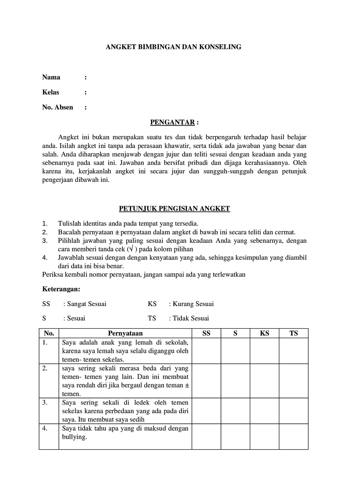 contoh angket penelitian - wood scribd indo