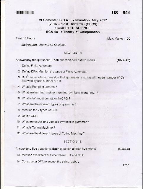 Bangalore University B.c.a. Computer Science Bca 601 : Theory Of ...