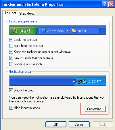 Steps on How To Hide Icon on Taskbar in Windows XP