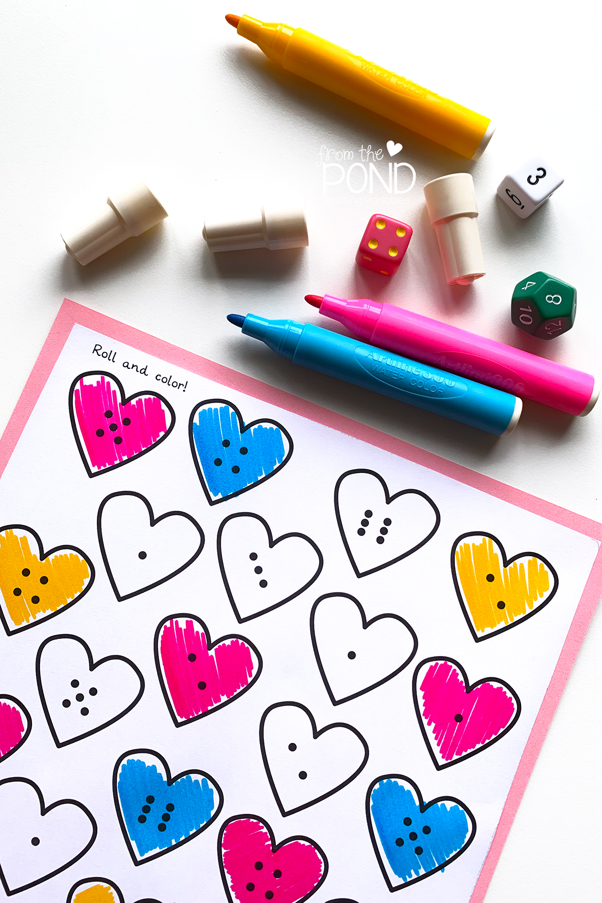 3 Ways to Use our Free Heart Roll and Color Worksheet | From the Pond