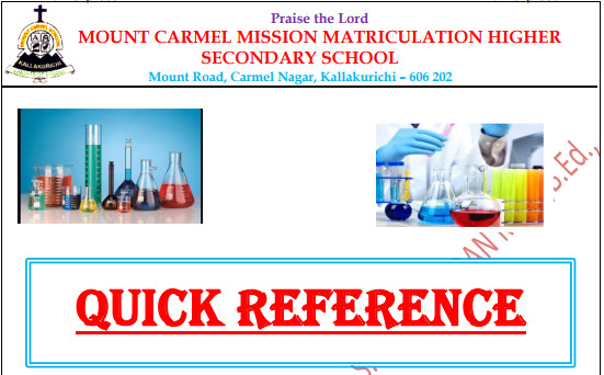 12 CHEMISTRY QUICK REFERENCE MATERIALS