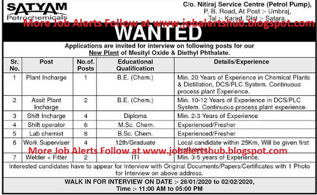 Walk-In Interview for Plant Incharge / Asst. Plant Incharge / Shift ...