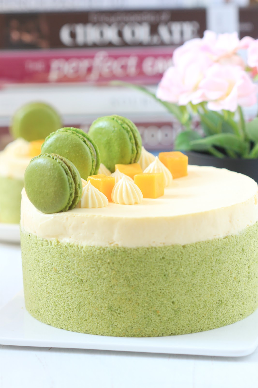 Mango-matcha charlotte cake