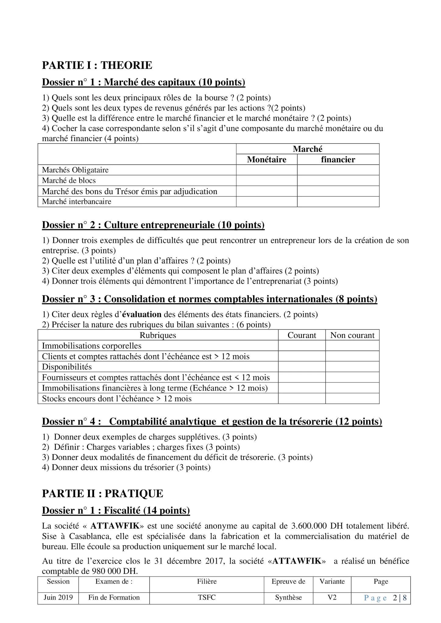 Examen de Fin de Formation TSFC 2019 V2 épreuve de synthèse