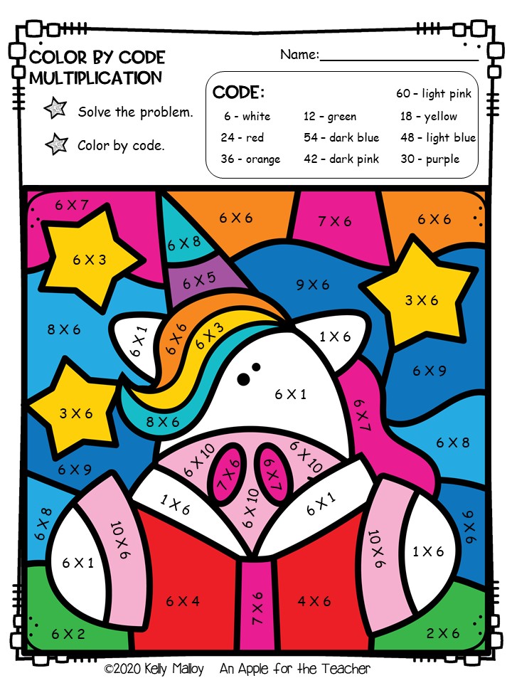 An Apple For The Teacher: Unicorn Color By Number