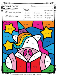 An Apple For The Teacher: Unicorn Color By Number