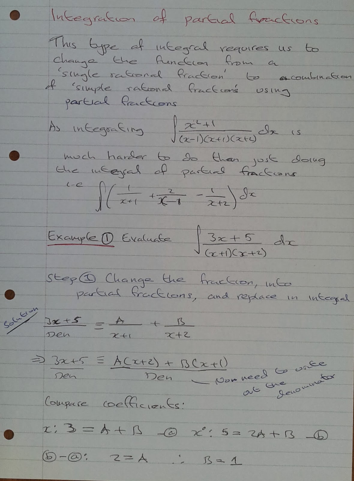 A Level Maths Notes: A2 Integration II: Partial Fractions Part 1
