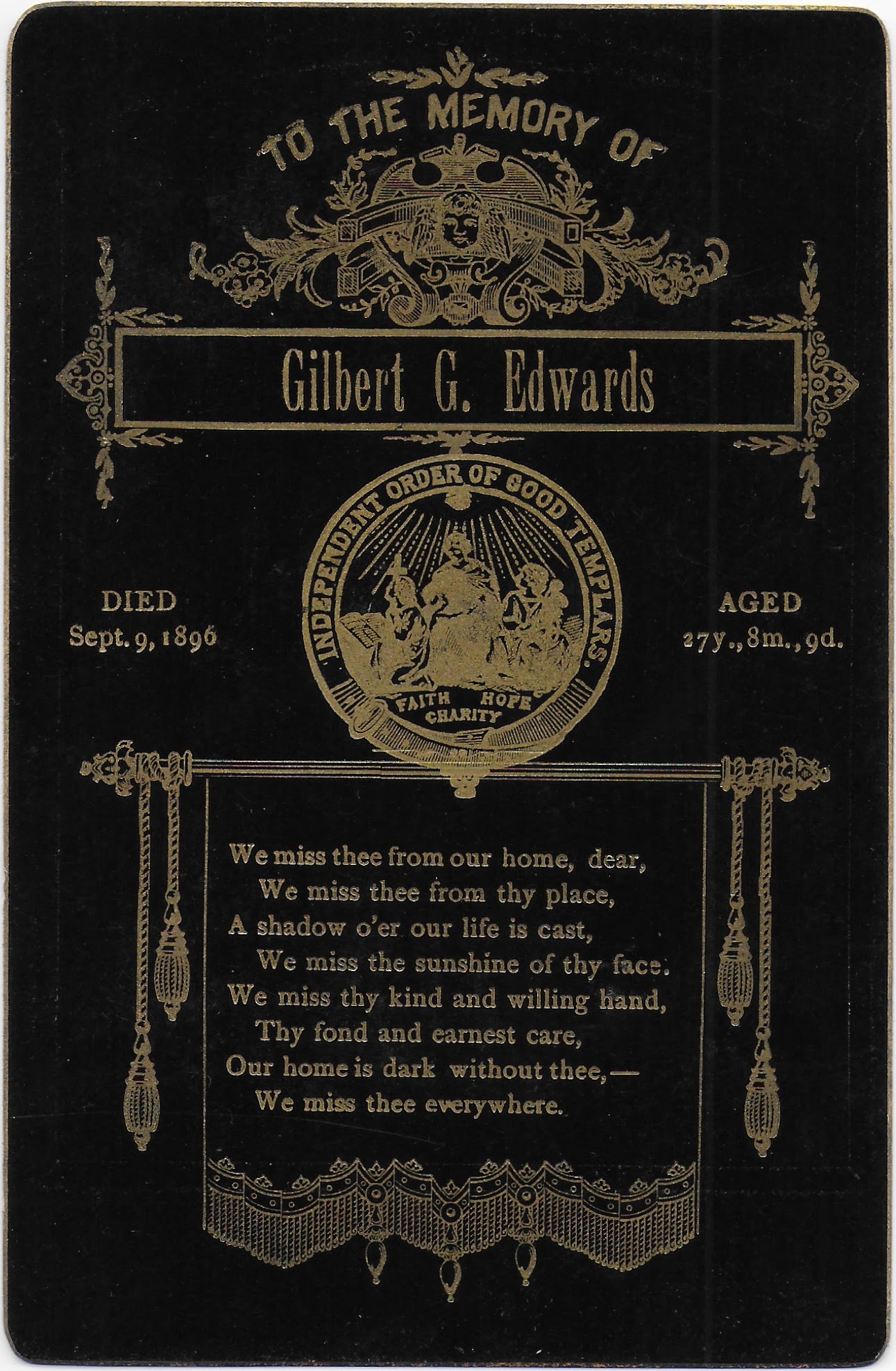Heirlooms Reunited: 1896 Memorial Card: Gilbert G. Edwards (1869-1896 ...