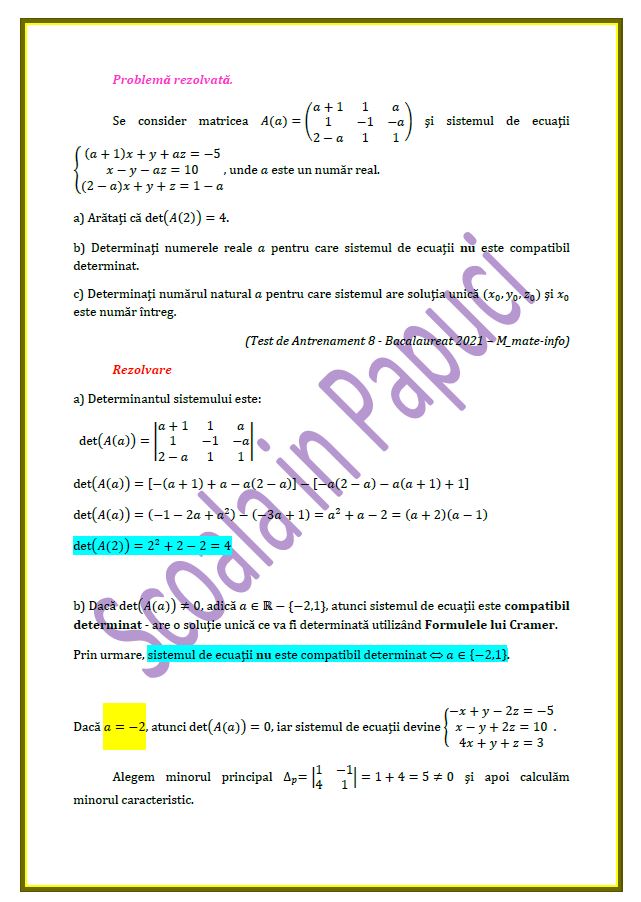Sisteme de trei ecuaţii cu trei necunoscute. Regula lui Cramer. Teorema ...