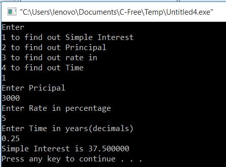 All C Programs: Program 173:Calculate Simple Interest in all Ways