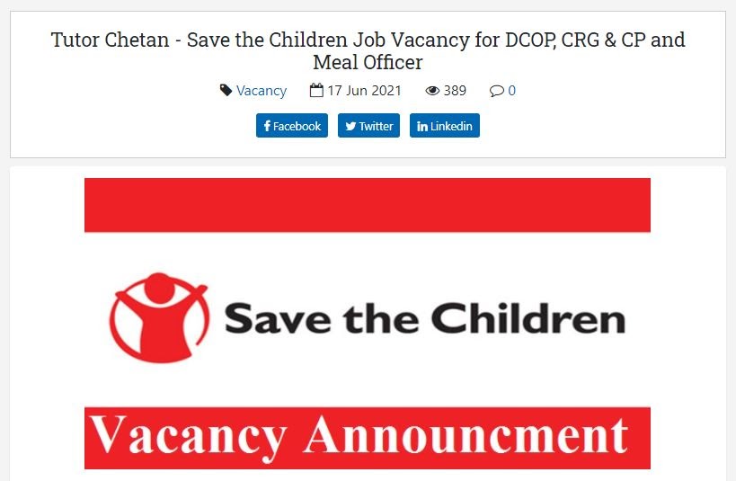 Save the Children Job Vacancy Announcement
